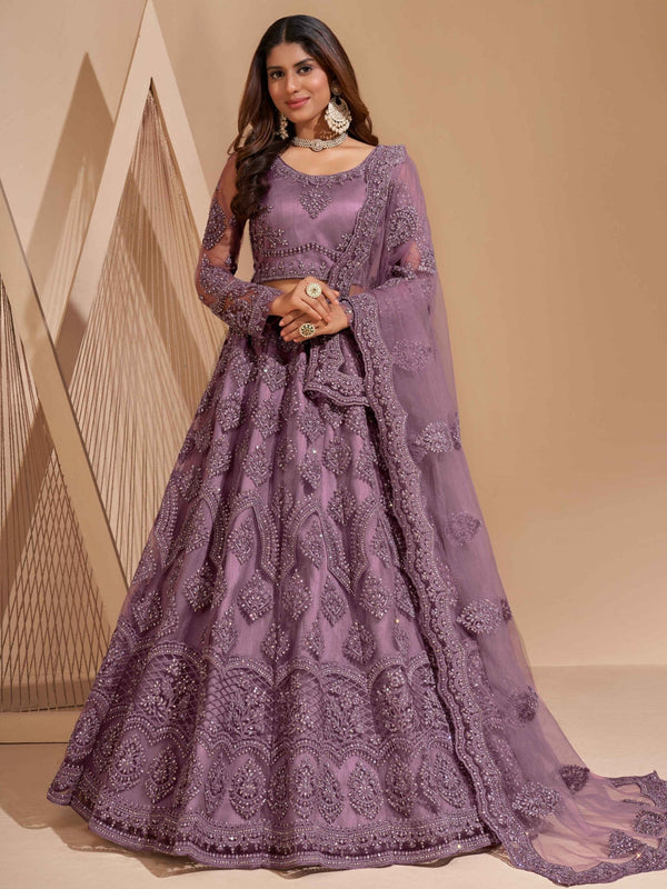 Buy Net & Silk Embroidery Lehenga - L046R | Fabricoz USA