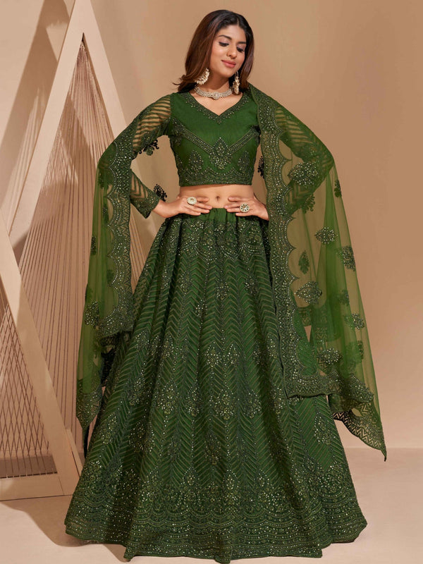 Buy Net & Silk Embroidery Lehenga - L046P | Fabricoz USA