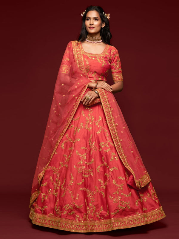 Buy Art Silk & Net Embroidery Lehenga - L055D | Fabricoz USA